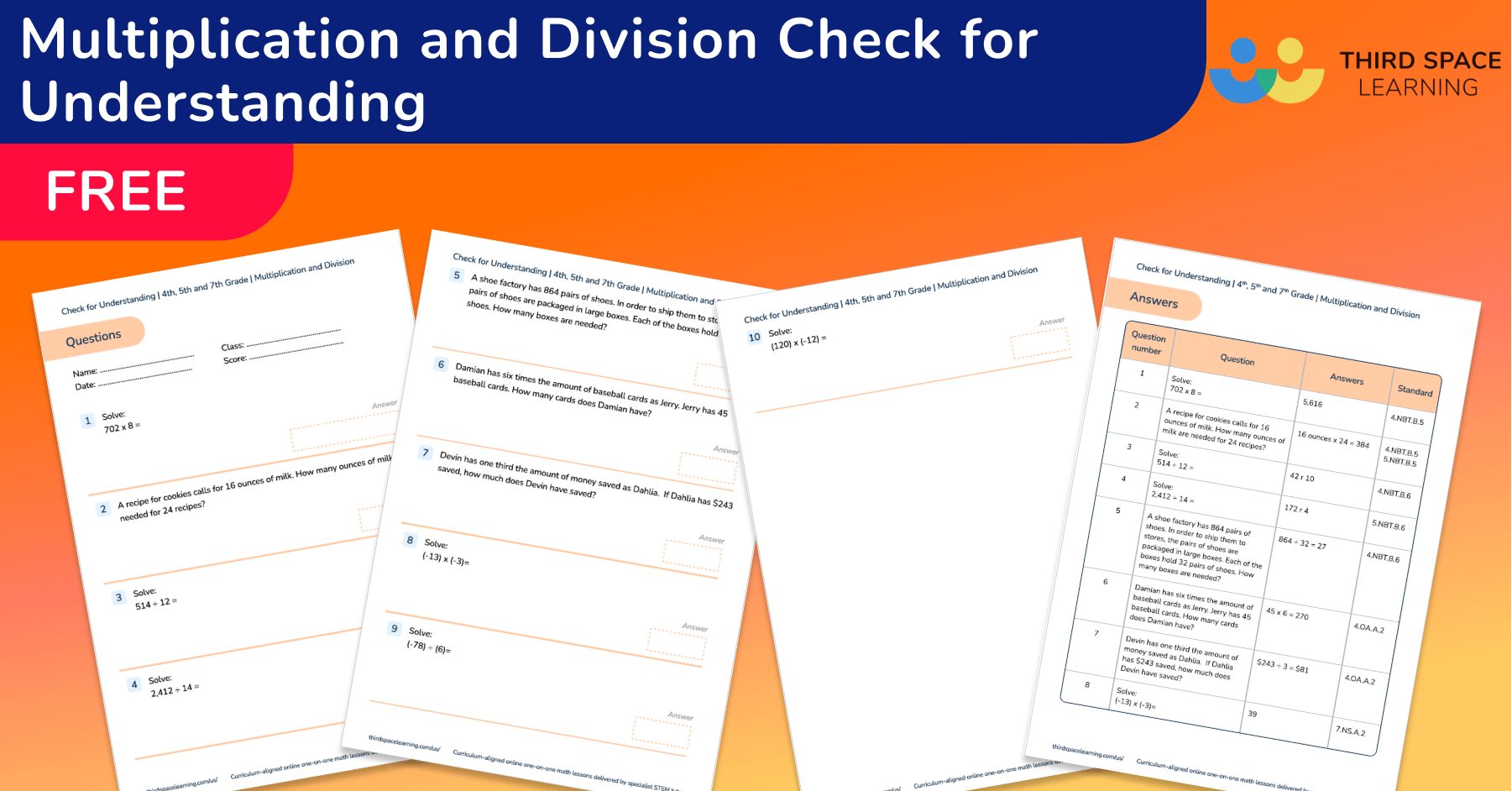 [FREE] Multiplication and Division Check for Understanding