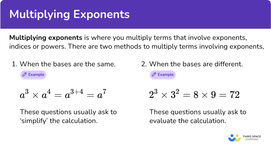 Multiplying Exponents - Math Steps, Examples & Questions