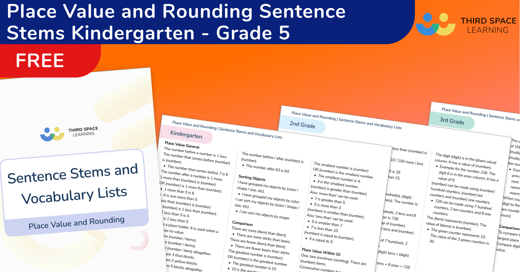 [FREE] Sentence Stems and Vocabulary Lists Place Value and Rounding