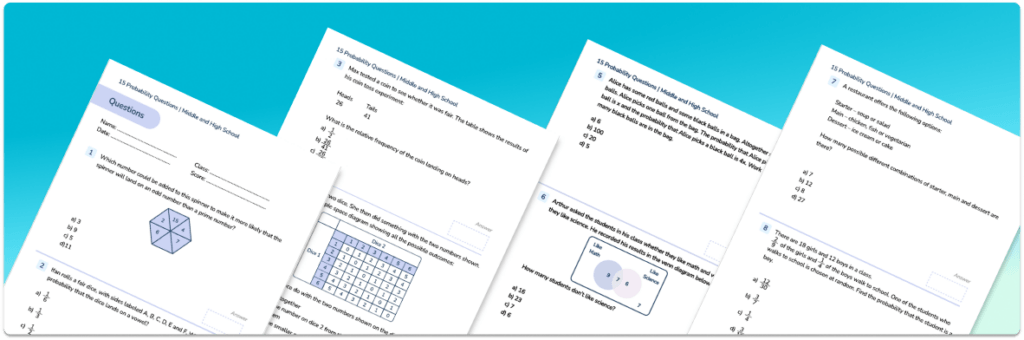 [FREE] 15 Probability Questions Worksheet