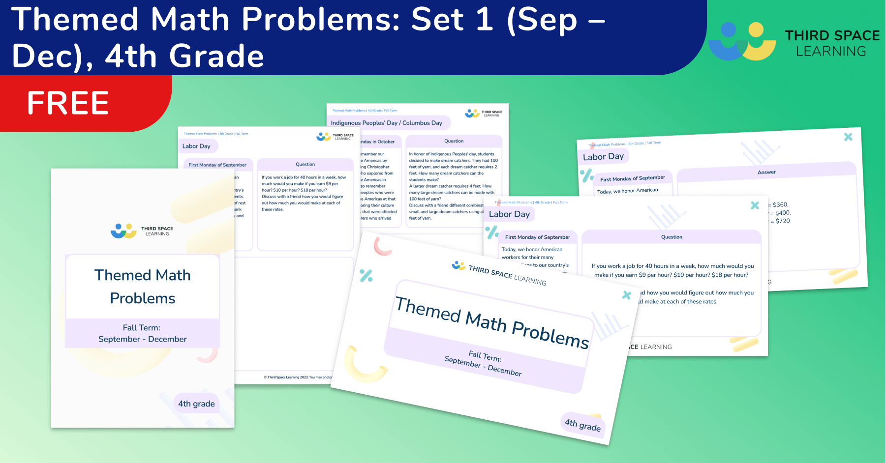 [FREE] Themed Math Problems: Fall Term (Sep - Dec), 4th Grade