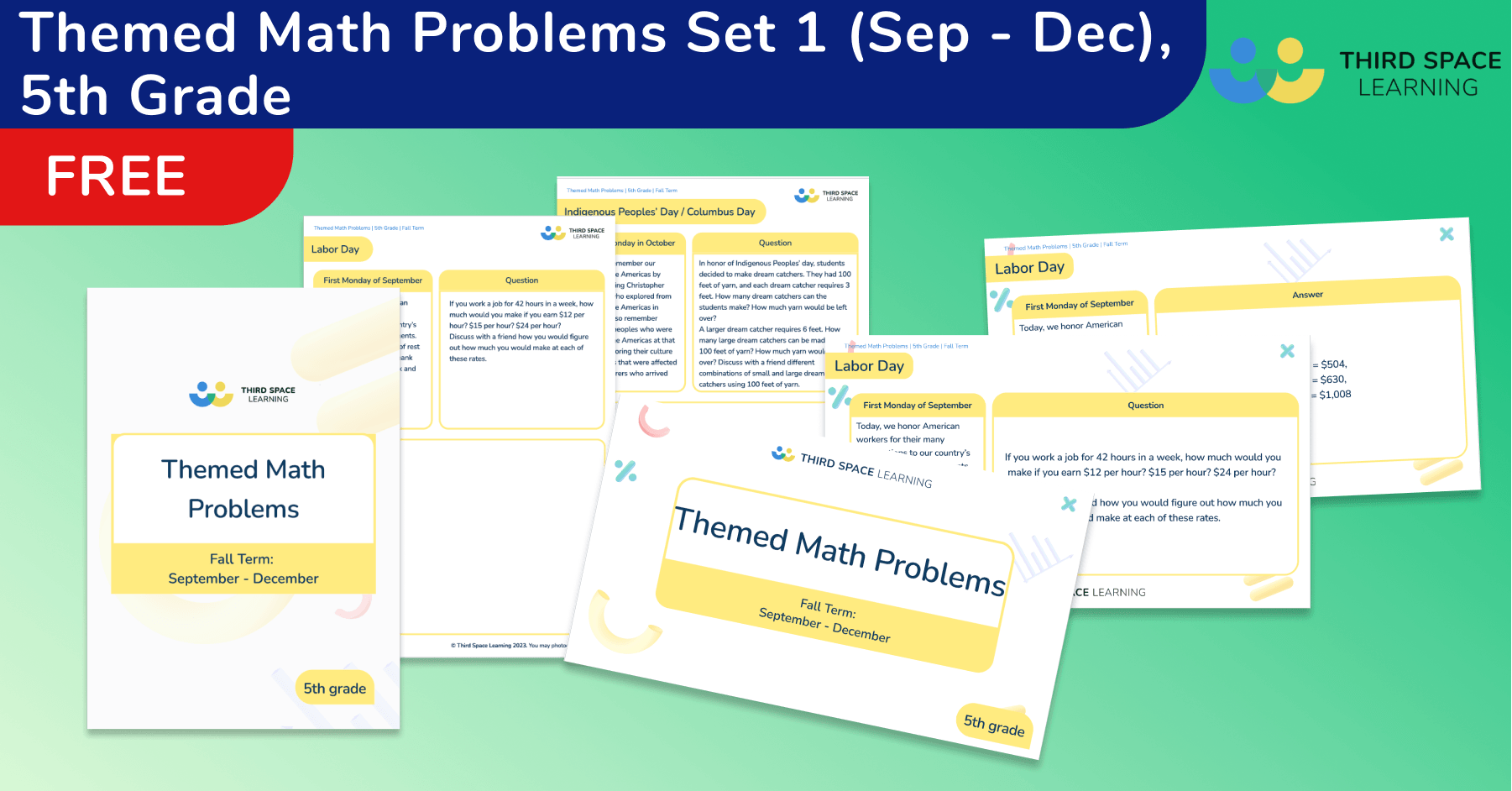[FREE] Themed Math Problems: Fall Term (Sep - Dec), 5th Grade