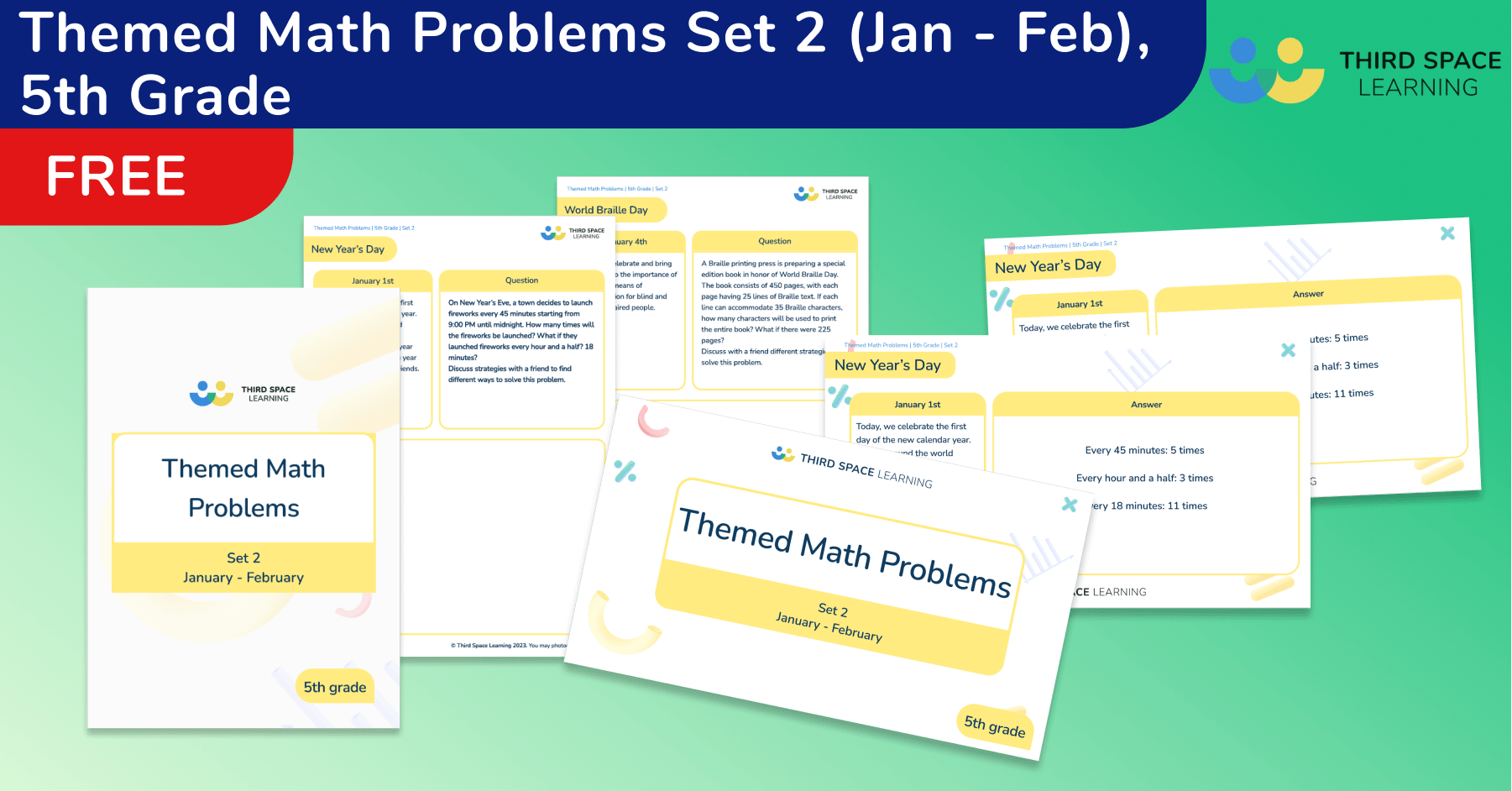 [FREE] Themed Math Problems: Set 2 (Jan - Feb), 5th Grade