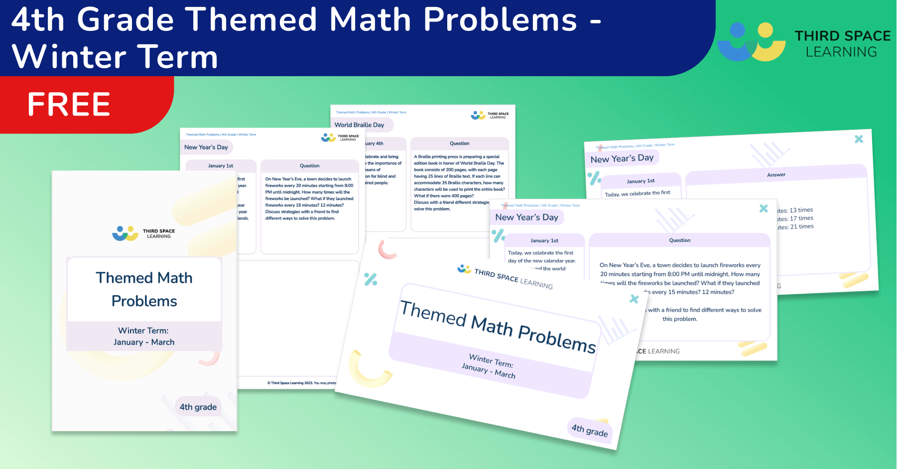 [FREE] Themed Math Problems: Winter Term (Jan - Dec), 4th Grade