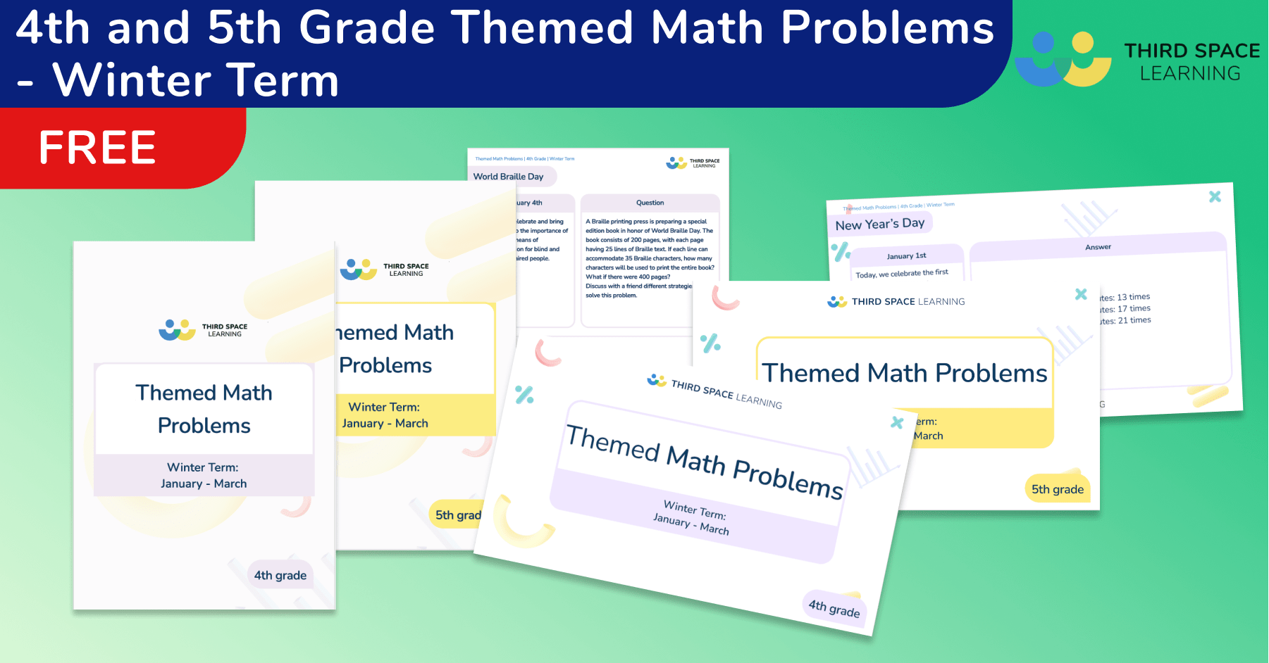 [FREE] Themed Math Problems: Winter Term (Jan - Dec), 4th and 5th Grade