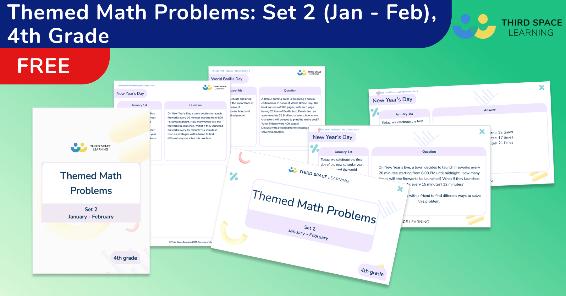 [FREE] Themed Math Problems: Winter Term (Jan - Dec), 4th Grade