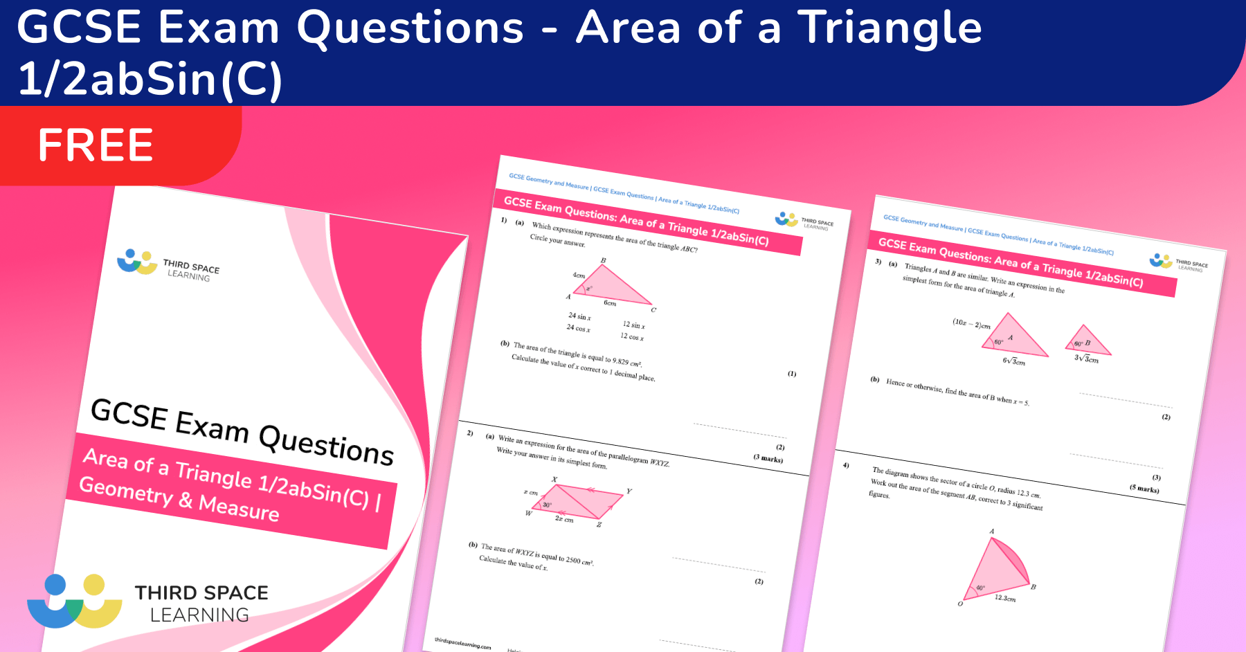 Area Of A Triangle (1/2abSinC) Exam Questions - GCSE Maths [FREE]