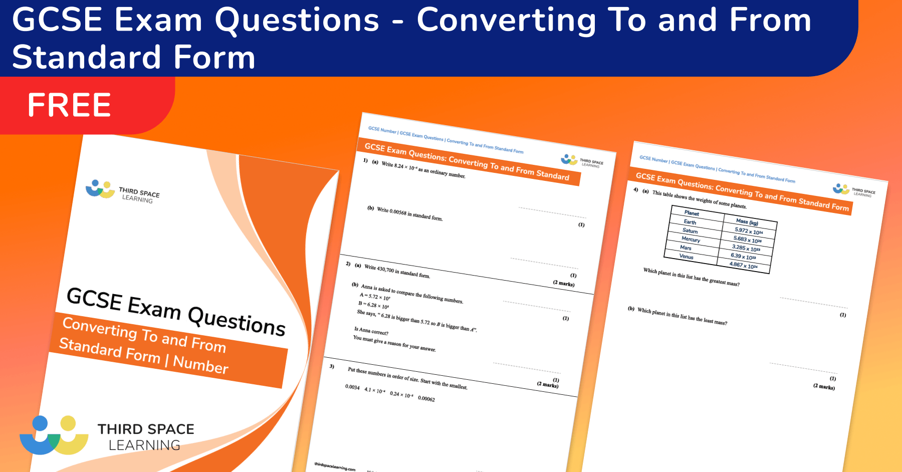 Converting To And From Standard Form Exam Questions - GCSE Maths [FREE]