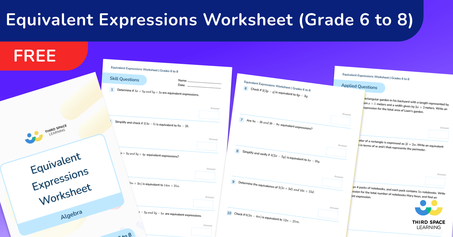 [FREE] Equivalent Expressions Worksheet