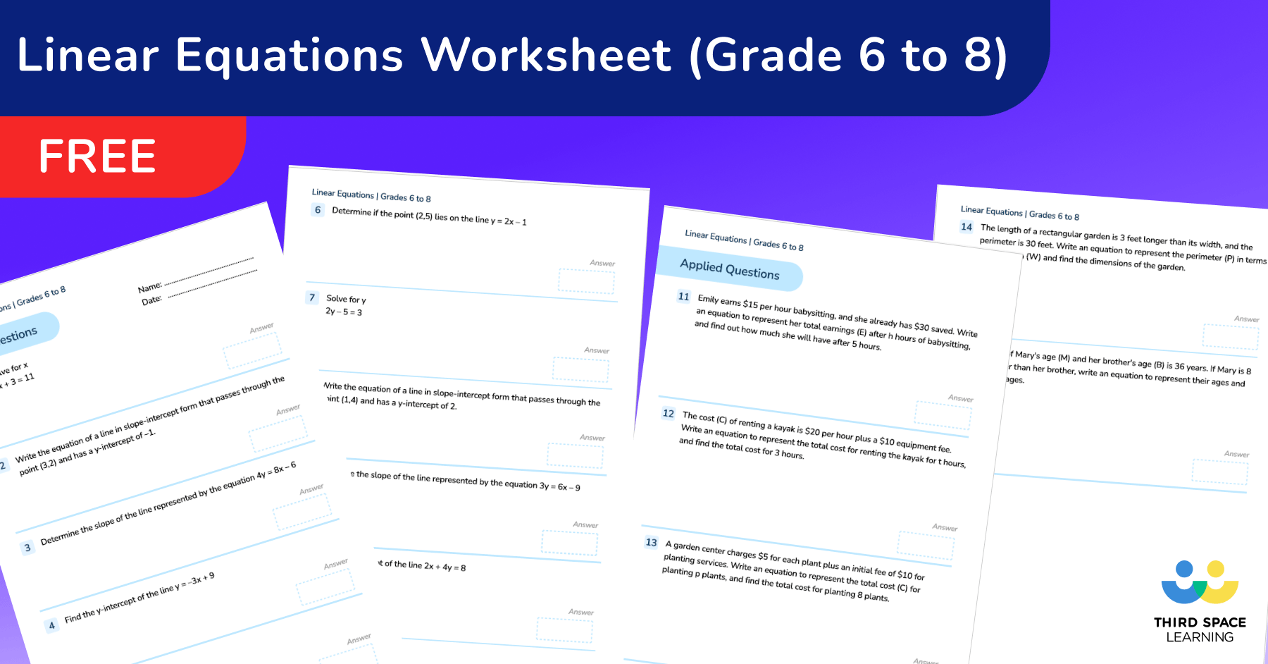  FREE Linear Equations Worksheet