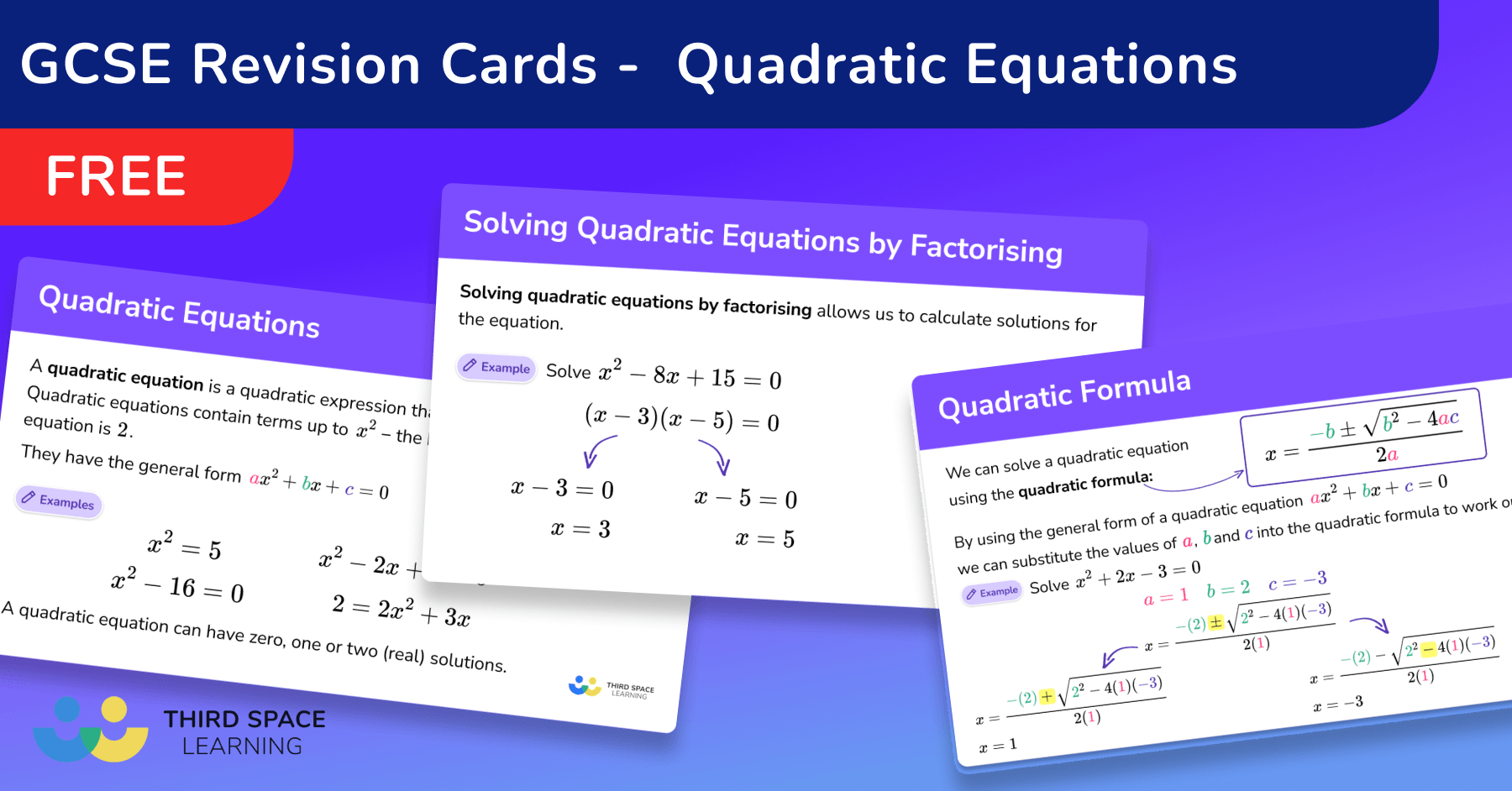 [FREE] GCSE Revision Cards: Quadratic Equations