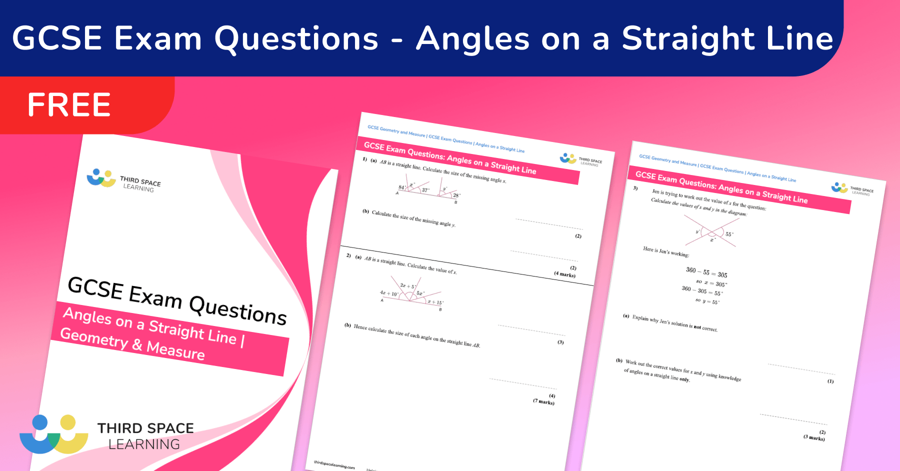 Angles On A Straight Line Exam Questions - GCSE Maths [FREE]
