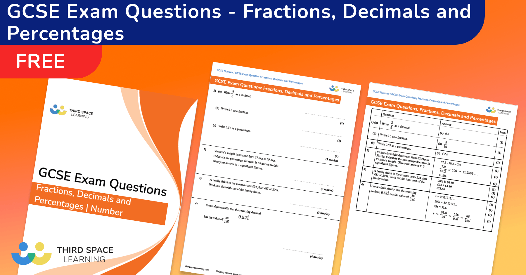 Fractions Decimals And Percentages Exam Questions - GCSE Maths [FREE]