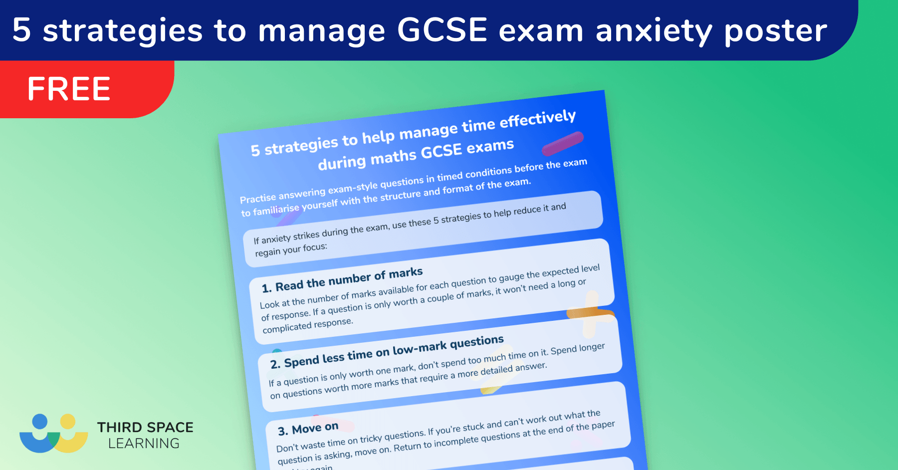 5 strategies to manage GCSE exam anxiety poster - Third Space Learning