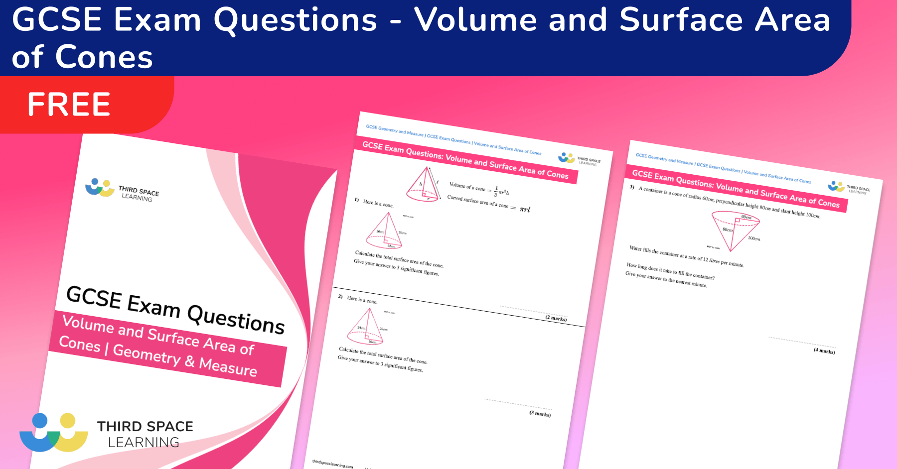 Volume And Surface Area Of Cones Exam Questions - GCSE Maths [FREE]