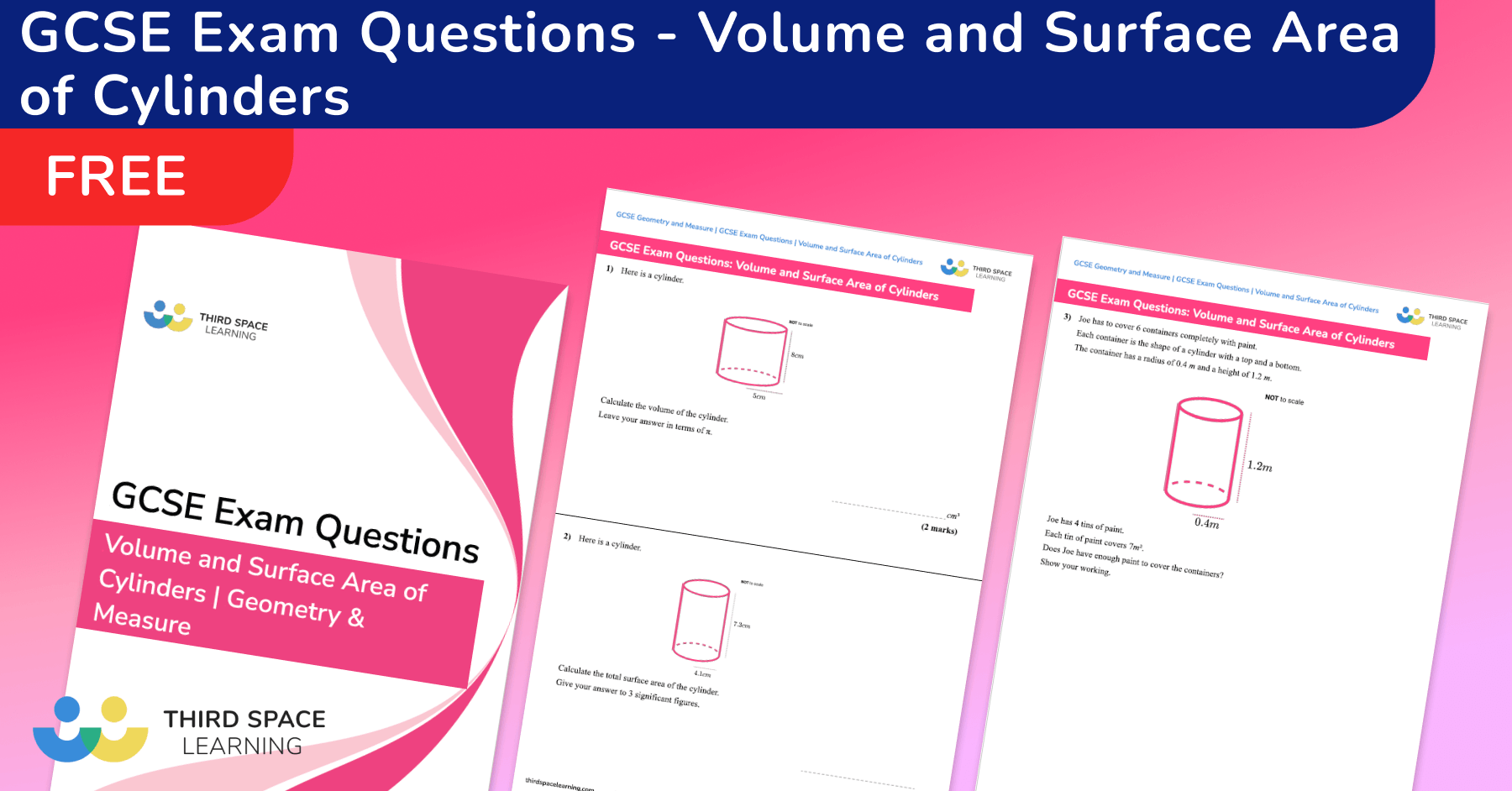 Volume And Surface Area Of Cylinders Exam Questions - GCSE Maths [FREE]