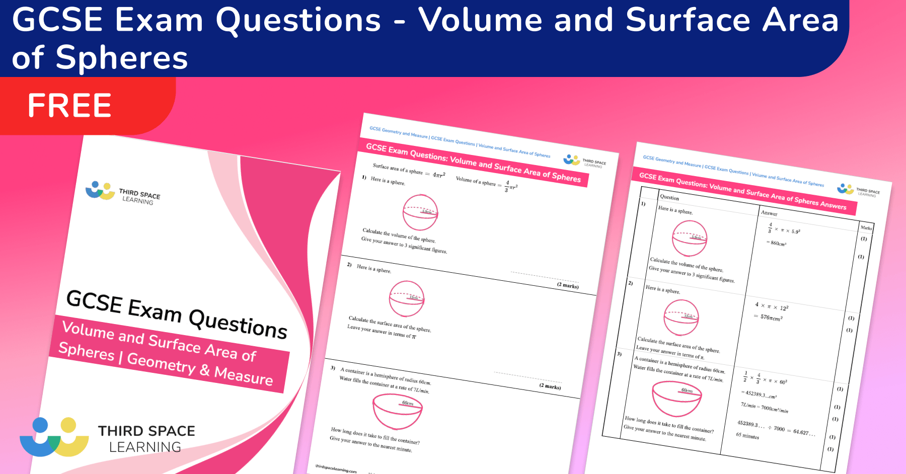 Volume And Surface Area Of Spheres Exam Questions - GCSE Maths [FREE]