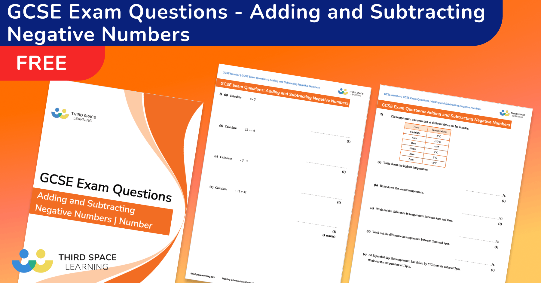 Adding And Subtracting Negative Numbers Exam Questions - GCSE Maths [FREE]