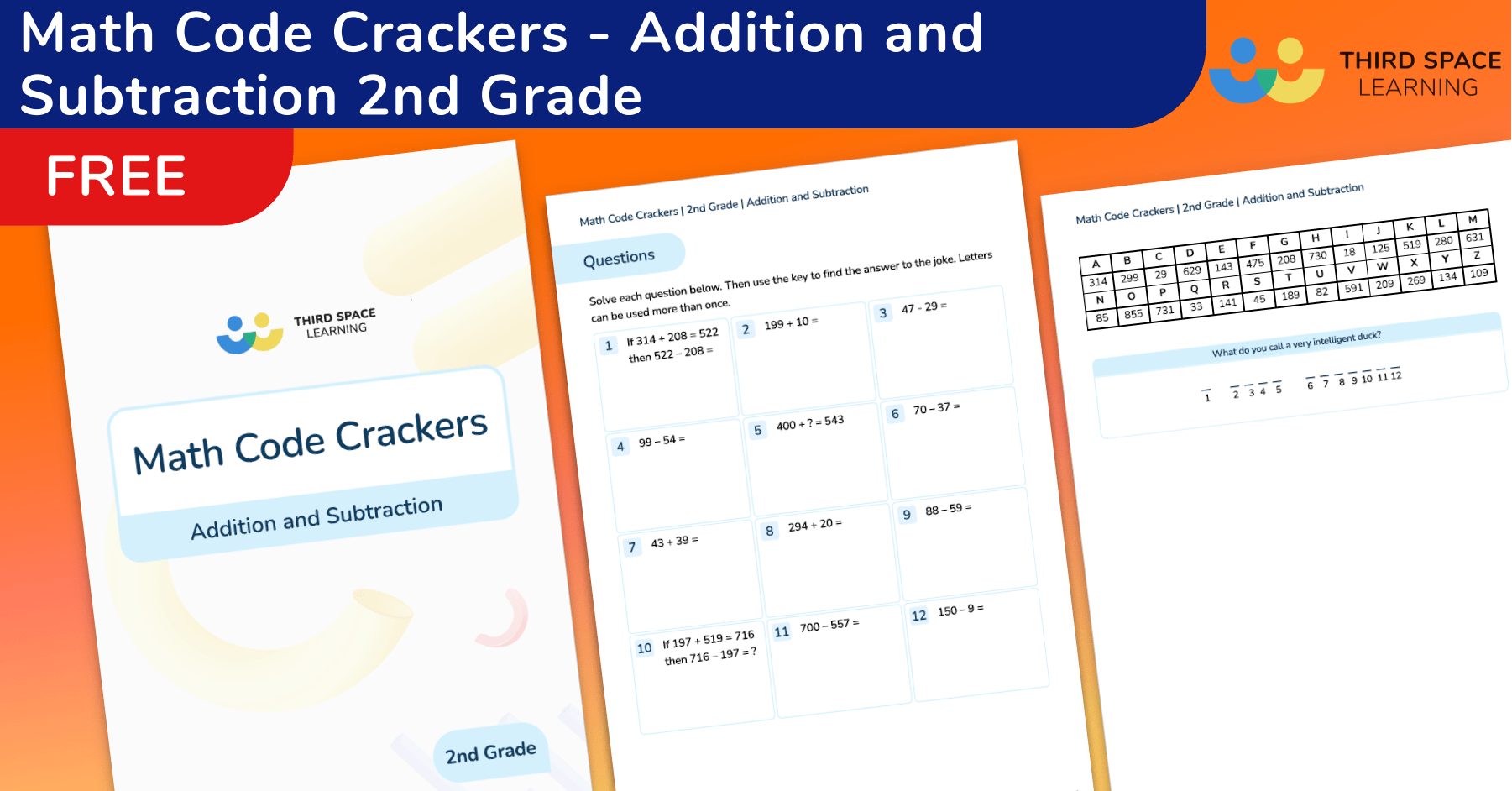 [FREE] 2nd Grade Addition And Subtraction Code Crackers