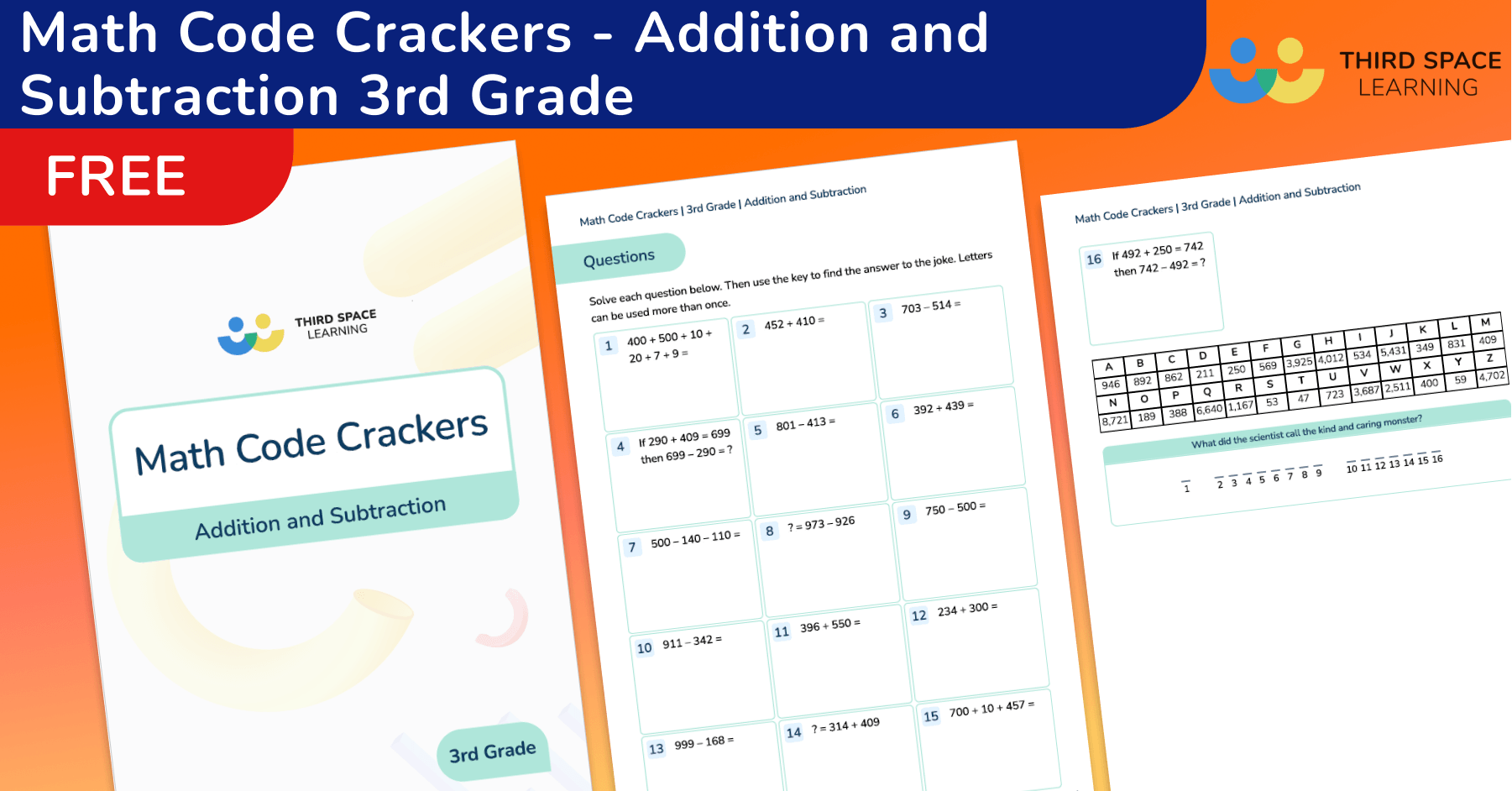 [FREE] 3rd Grade Addition And Subtraction Code Crackers
