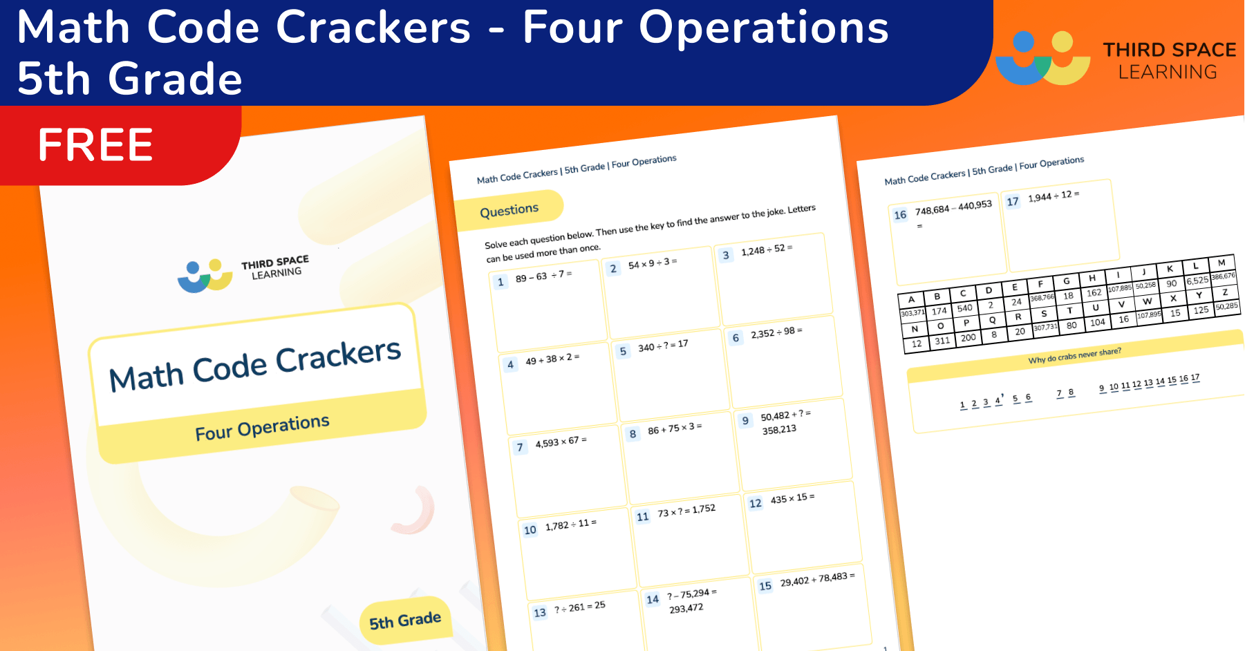 [FREE] 5th Grade Four Operations Code Crackers