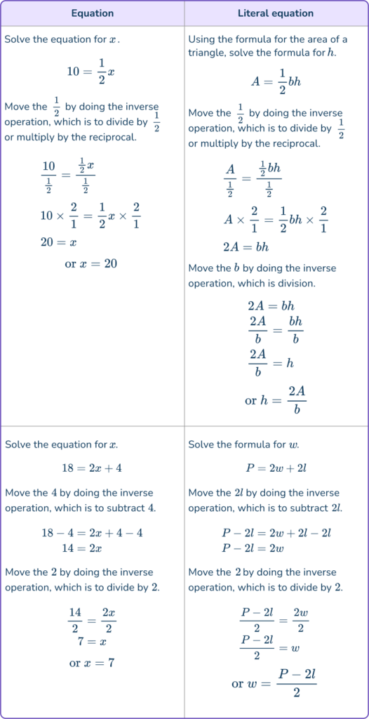 Literal Equations - Math Steps, Examples & Questions