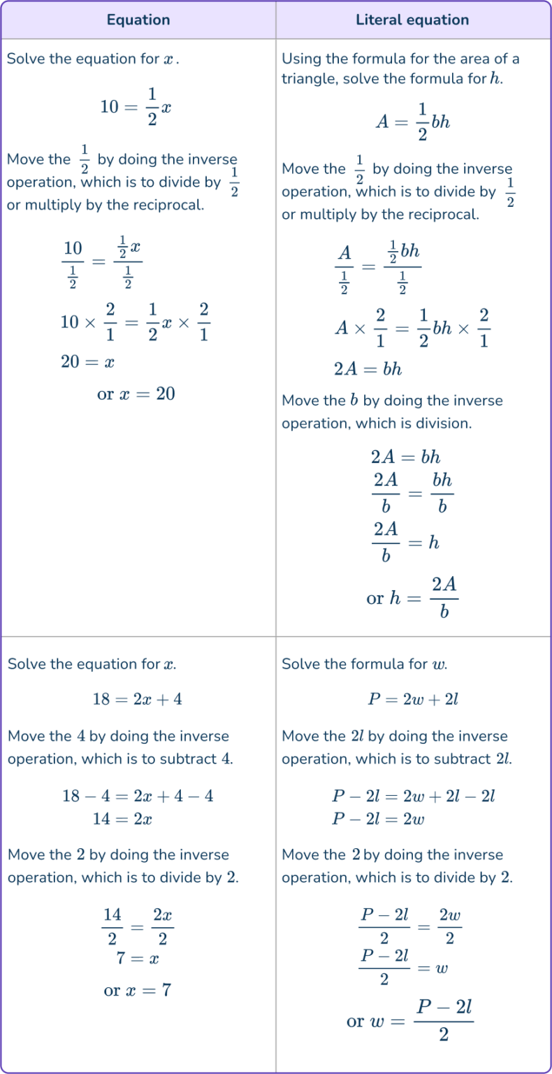 Literal Equations - Math Steps, Examples & Questions