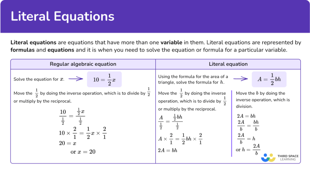 Literal Equations - Math Steps, Examples & Questions