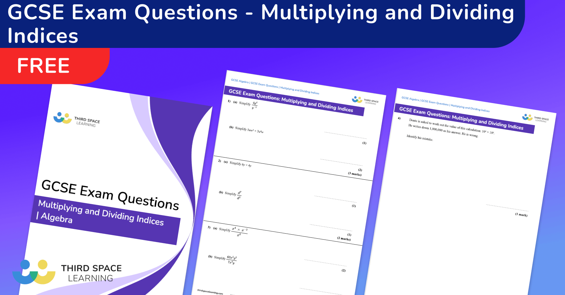 Multiplying And Dividing Indices Exam Questions - GCSE Maths [FREE]