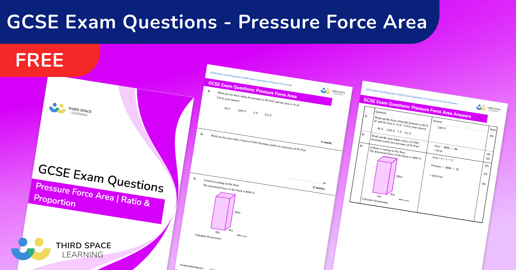 Pressure Force Area Exam Questions - GCSE Maths [FREE]