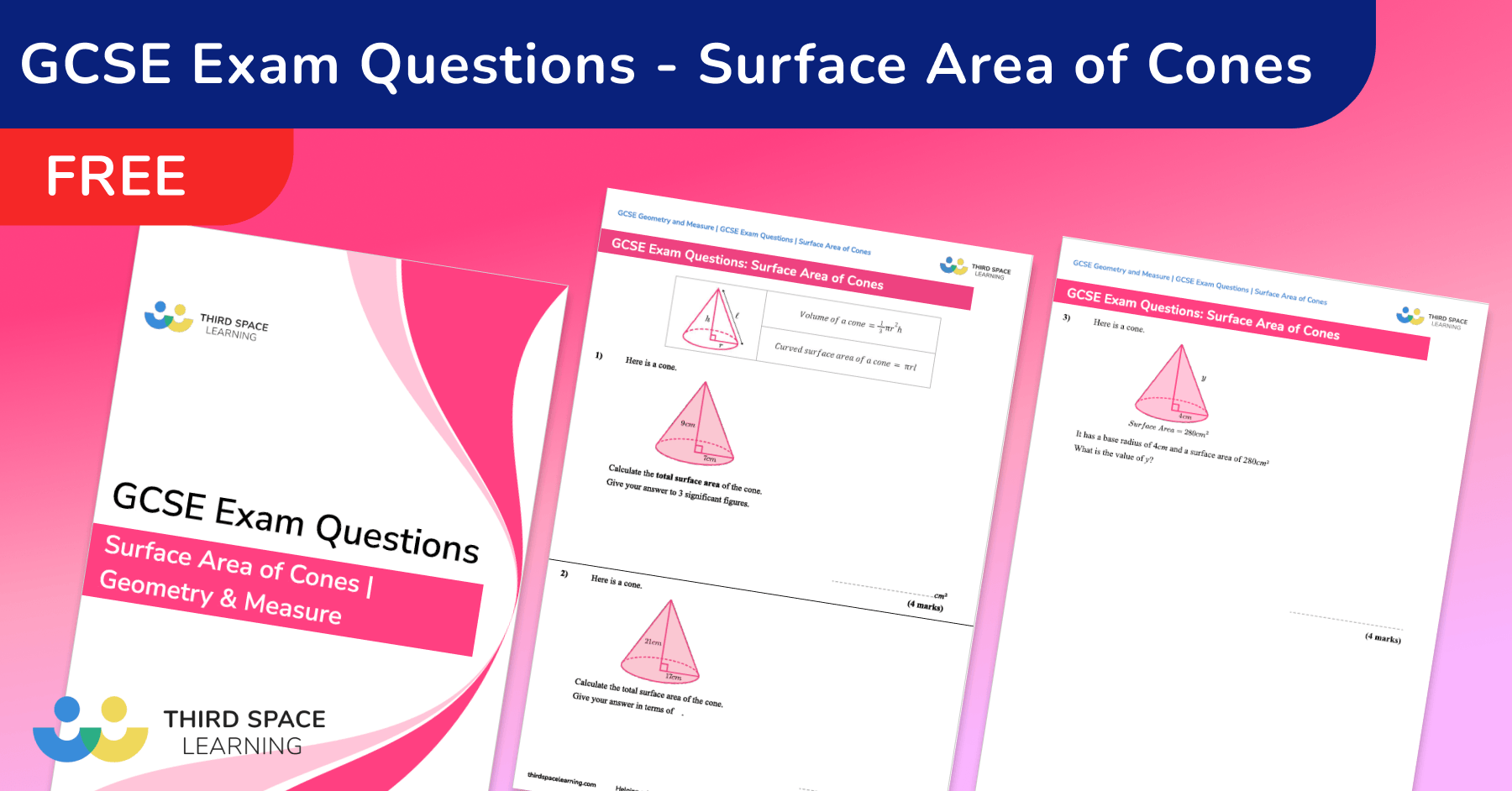 Surface Area Of Cones Exam Questions - GCSE Maths [FREE]