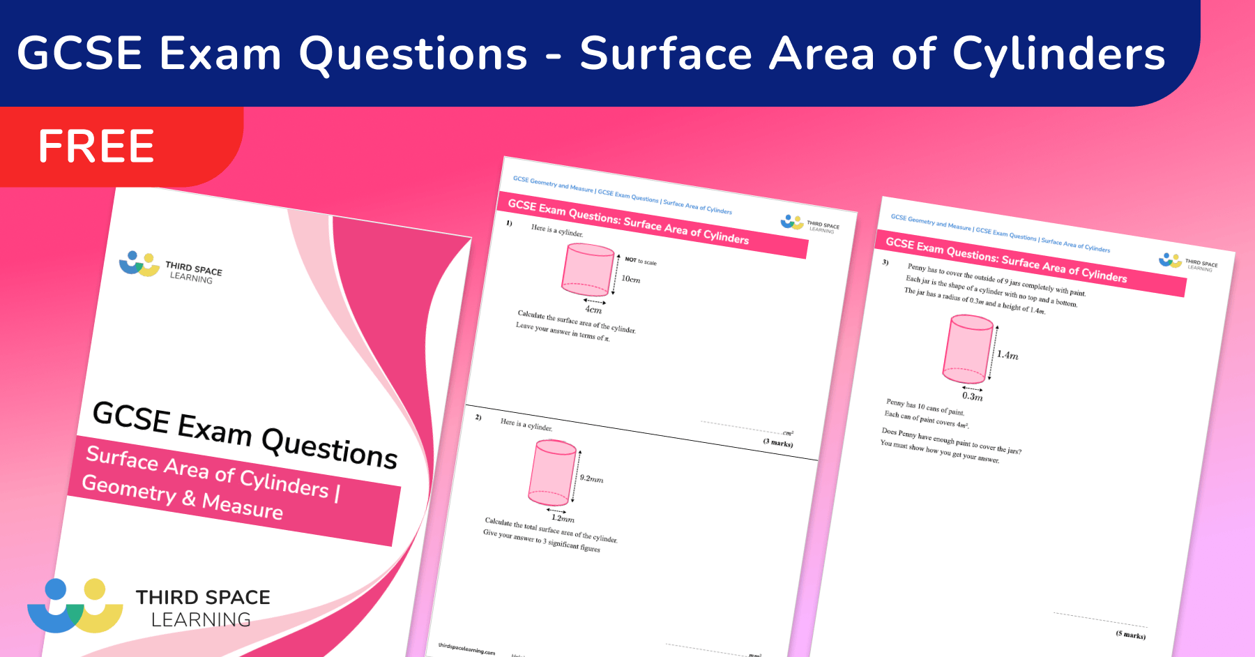 Surface Area Of Cylinders Exam Questions - GCSE Maths [FREE]