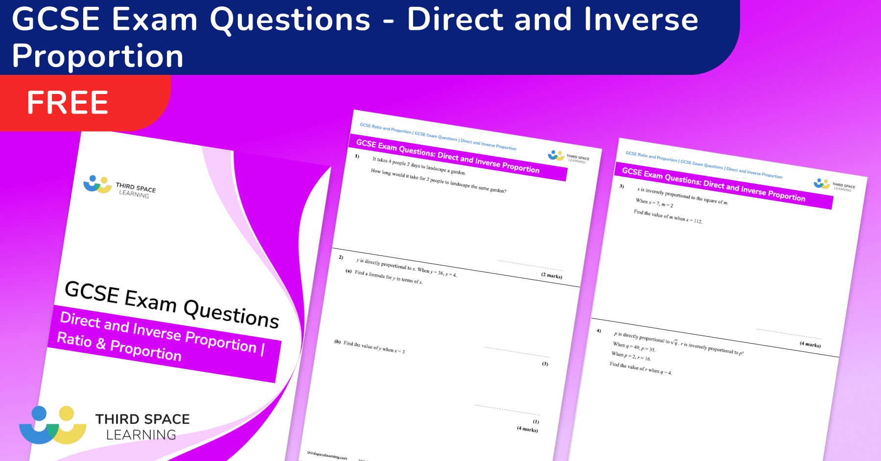 Direct And Inverse Proportion Exam Questions - GCSE Maths [FREE]