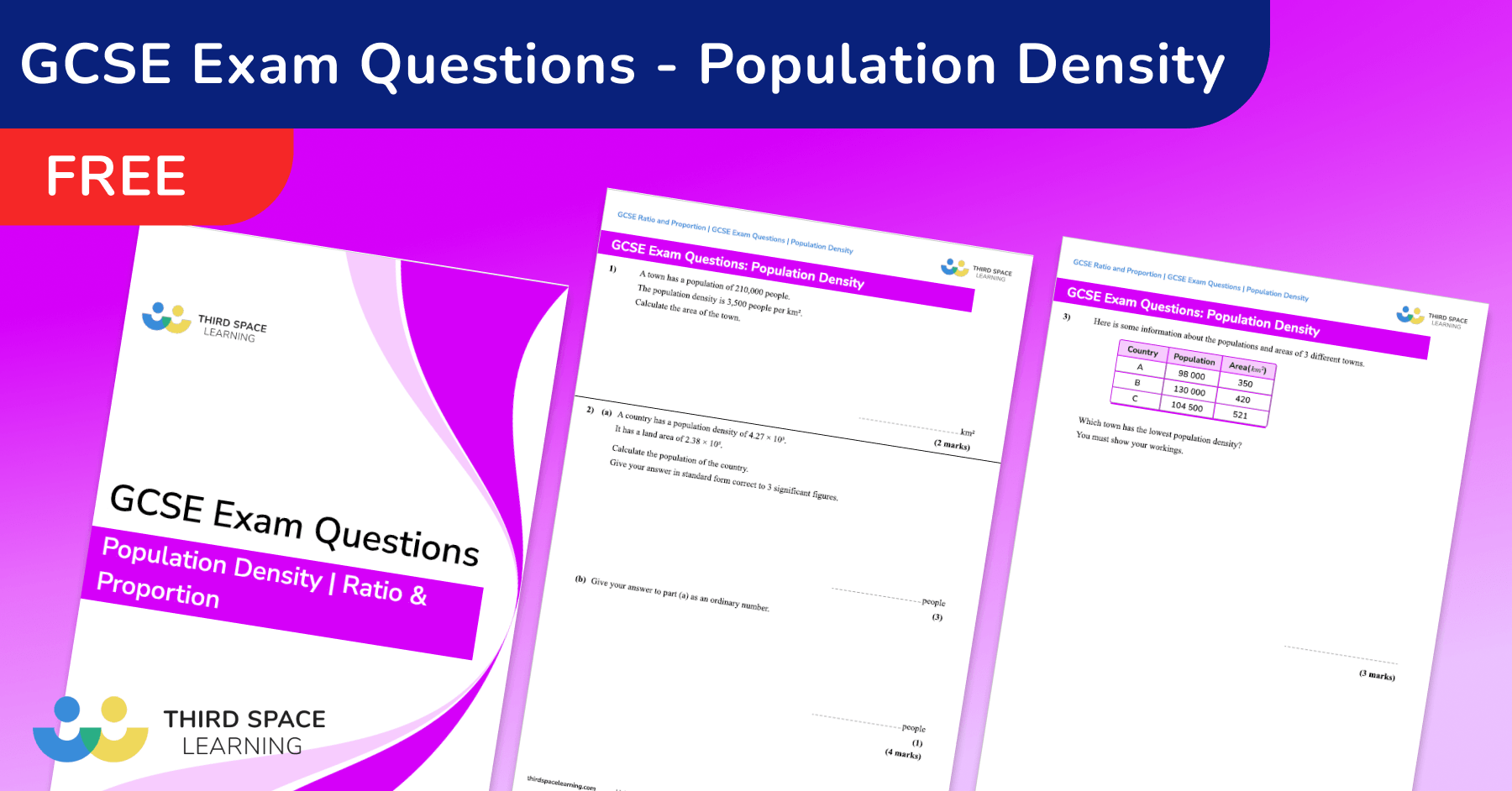 Population Density Exam Questions - GCSE Maths [FREE]