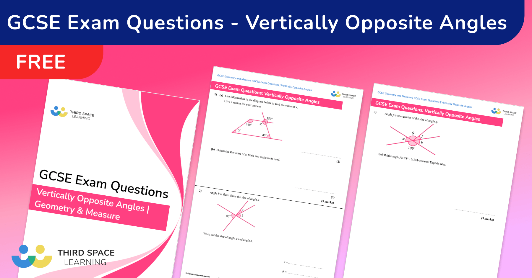 Vertically Opposite Angles Exam Questions - GCSE Maths [FREE]