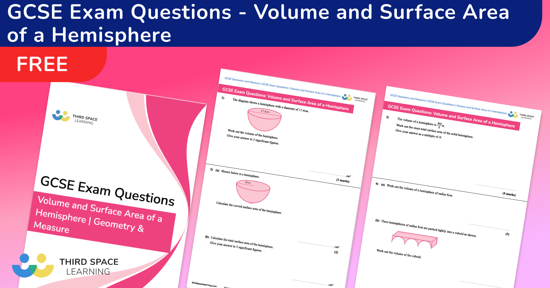 Volume And Surface Area Of A Hemisphere Exam Questions - GCSE Maths [FREE]