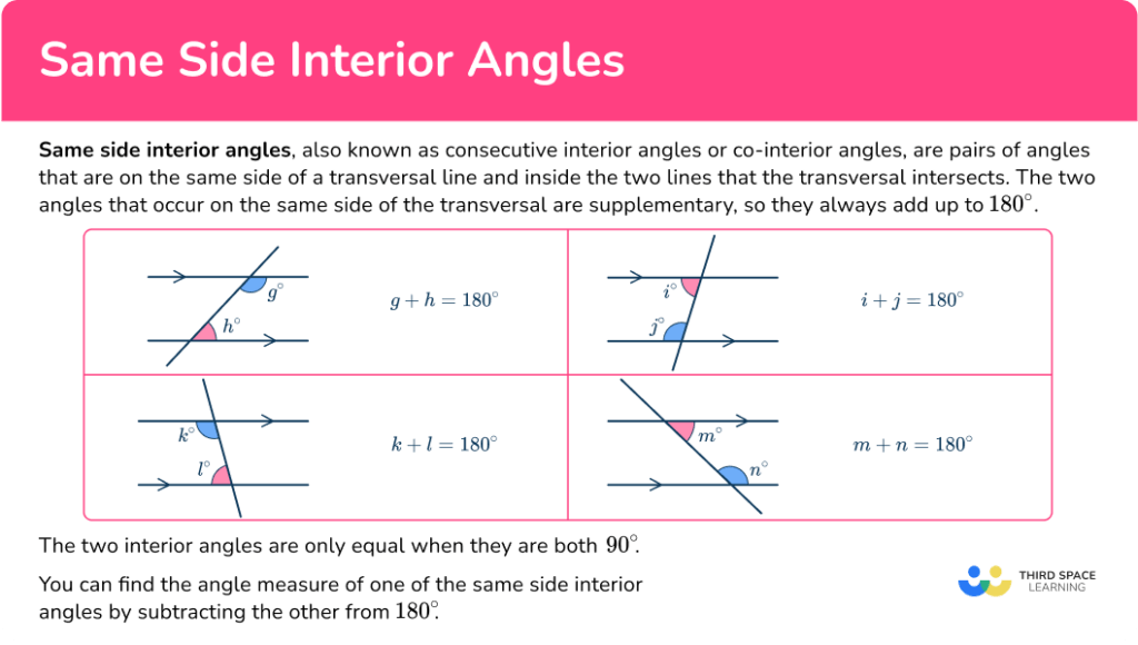 Same Side Interior Angles - Math Steps, Examples & Questions