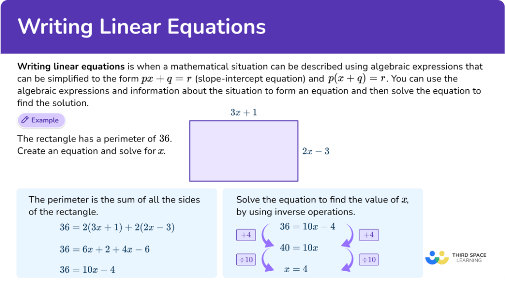 Writing Linear Equations - Math Steps, Examples & Questions
