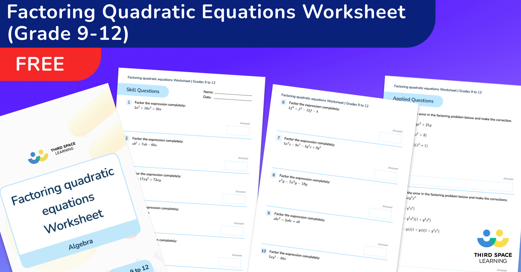 [FREE] Factoring Quadratic Equations Worksheet