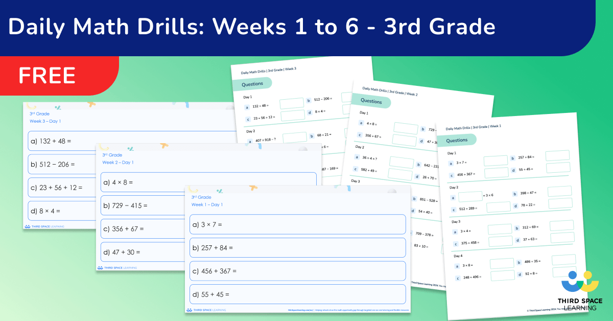 [FREE] Daily Math Drills Weeks 1 to 6 3rd Grade