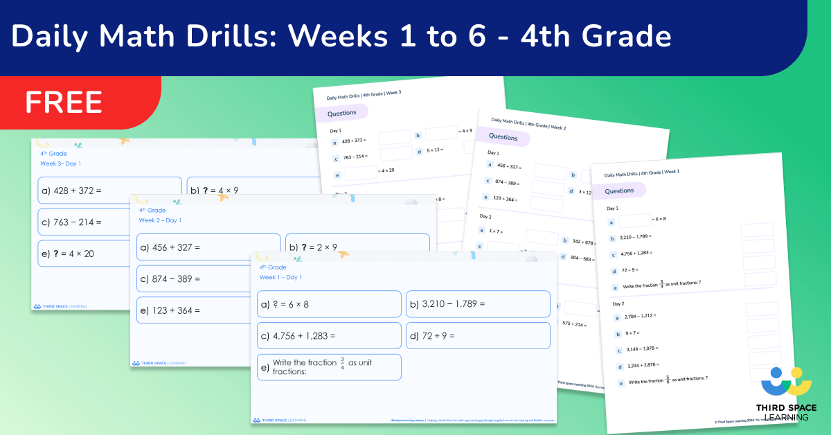 [FREE] Daily Math Drills Weeks 1 to 6 4th Grade