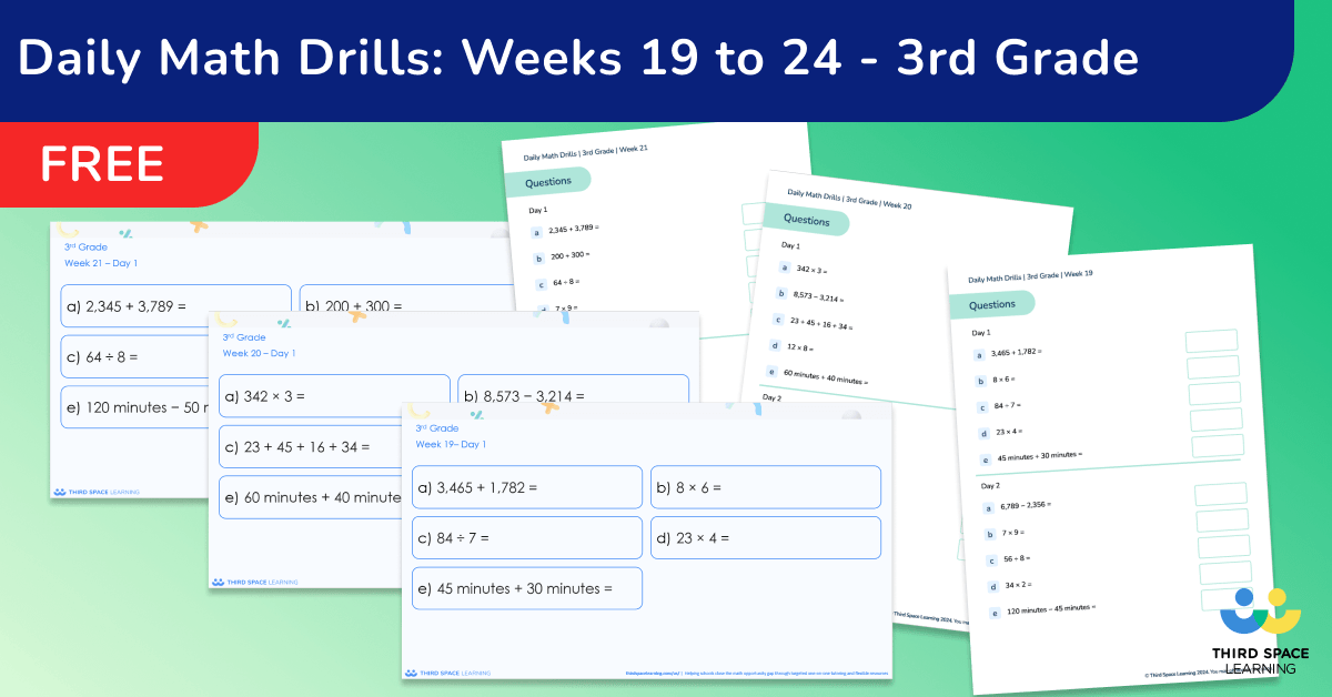 [FREE] Daily Math Drills Weeks 19 to 24 3rd Grade