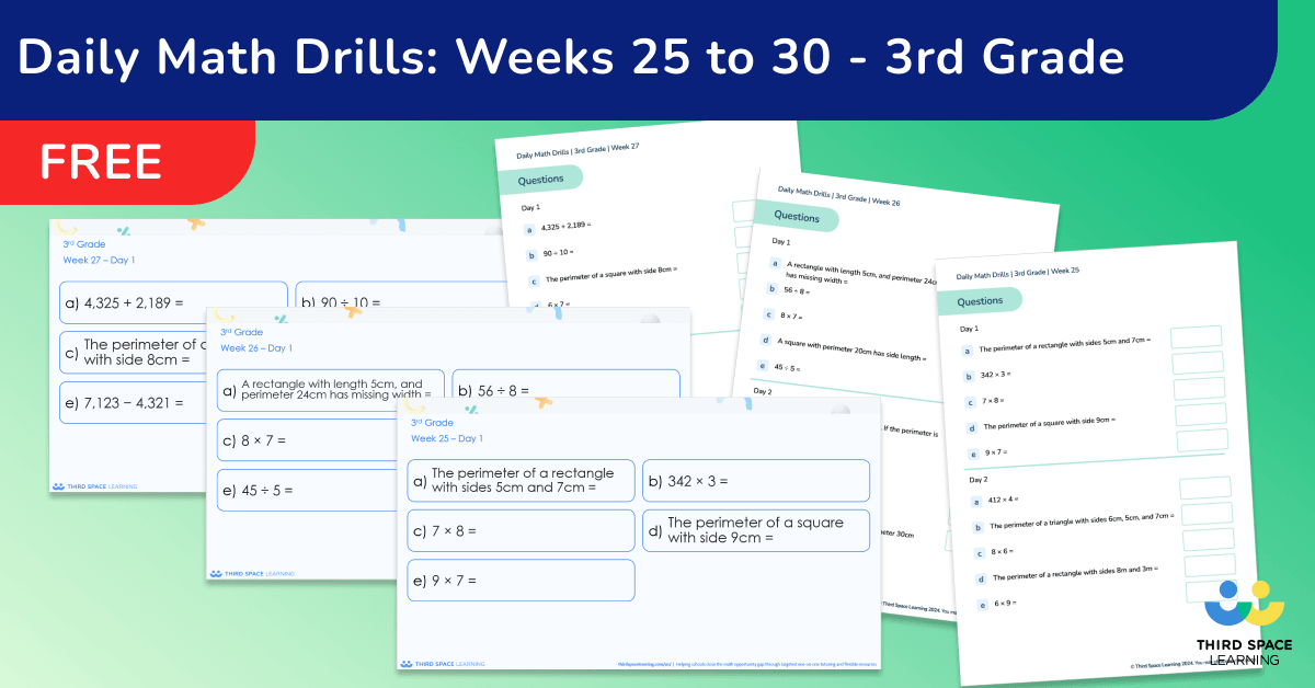 [FREE] Daily Math Drills Weeks 25 to 30 3rd Grade