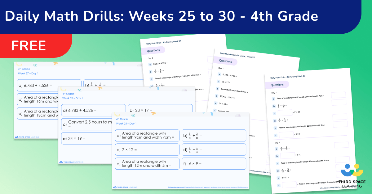 [FREE] Daily Math Drills Weeks 25 to 30 4th Grade