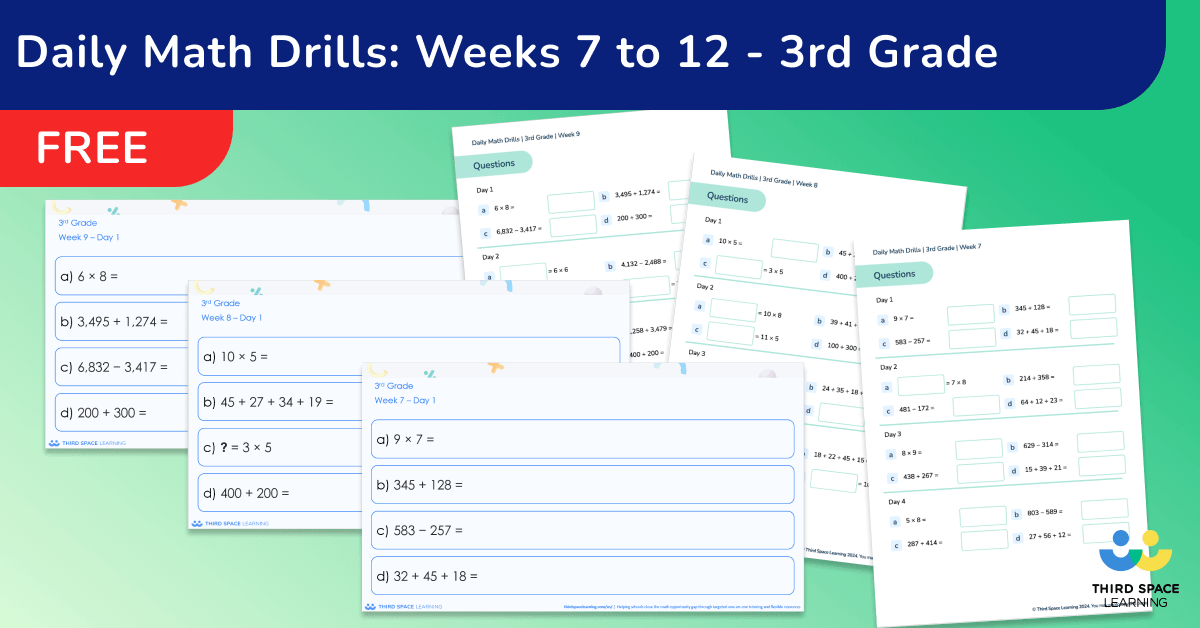 [FREE] Daily Math Drills Weeks 7 to 12 3rd Grade