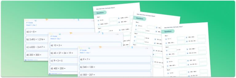 [FREE] Daily Math Drills Weeks 7 to 12 3rd Grade