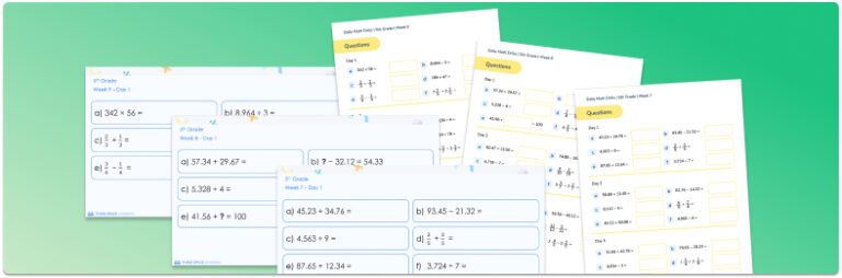 [FREE] Daily Math Drills Weeks 7 to 12 5th Grade