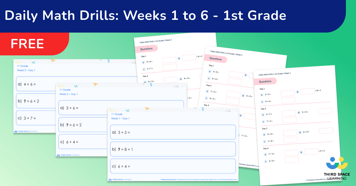 [FREE] Daily Math Drills Weeks 1 to 6 1st Grade