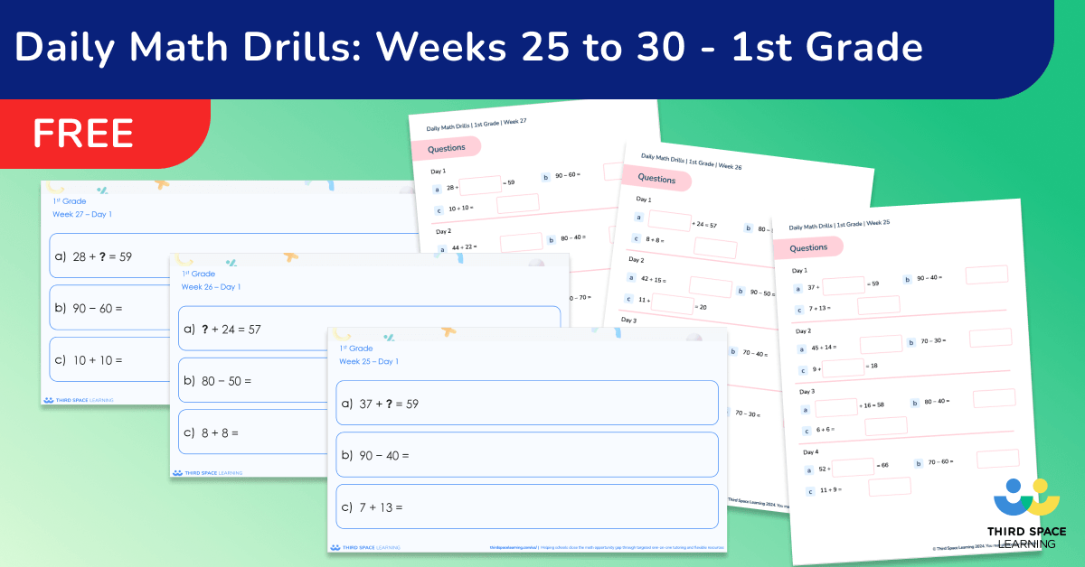 [FREE] Daily Math Drills Weeks 25 to 30 1st Grade