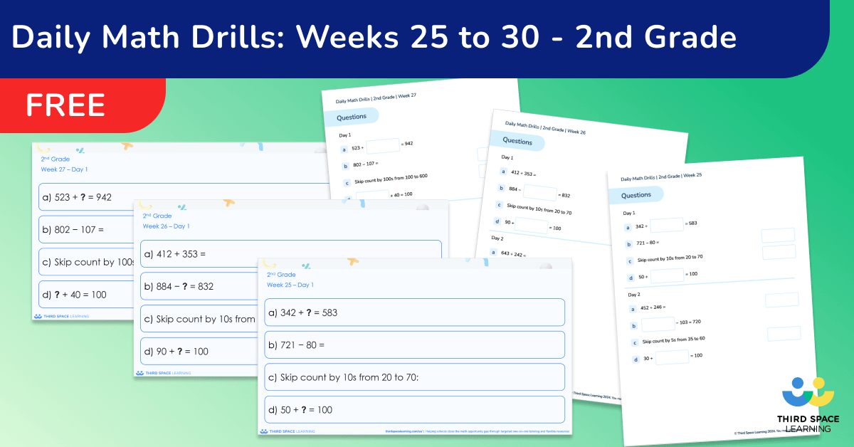 [FREE] Daily Math Drills Weeks 25 to 30 2nd Grade